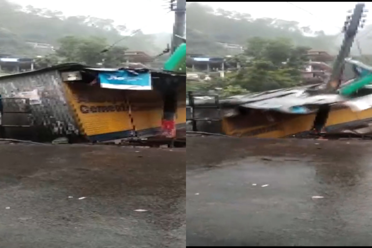 Viral video shows abandoned shop collapse after flash floods